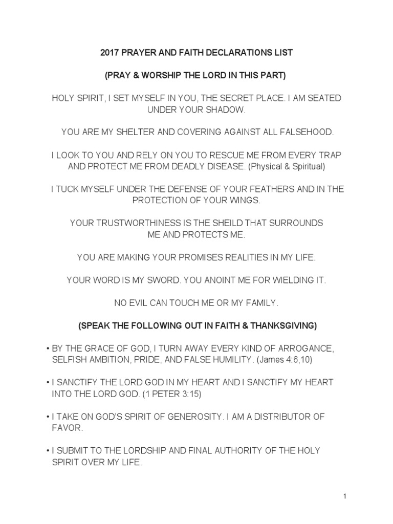 2017 Prayer and Faith Declarations List (Pray & Worship The Lord in ...