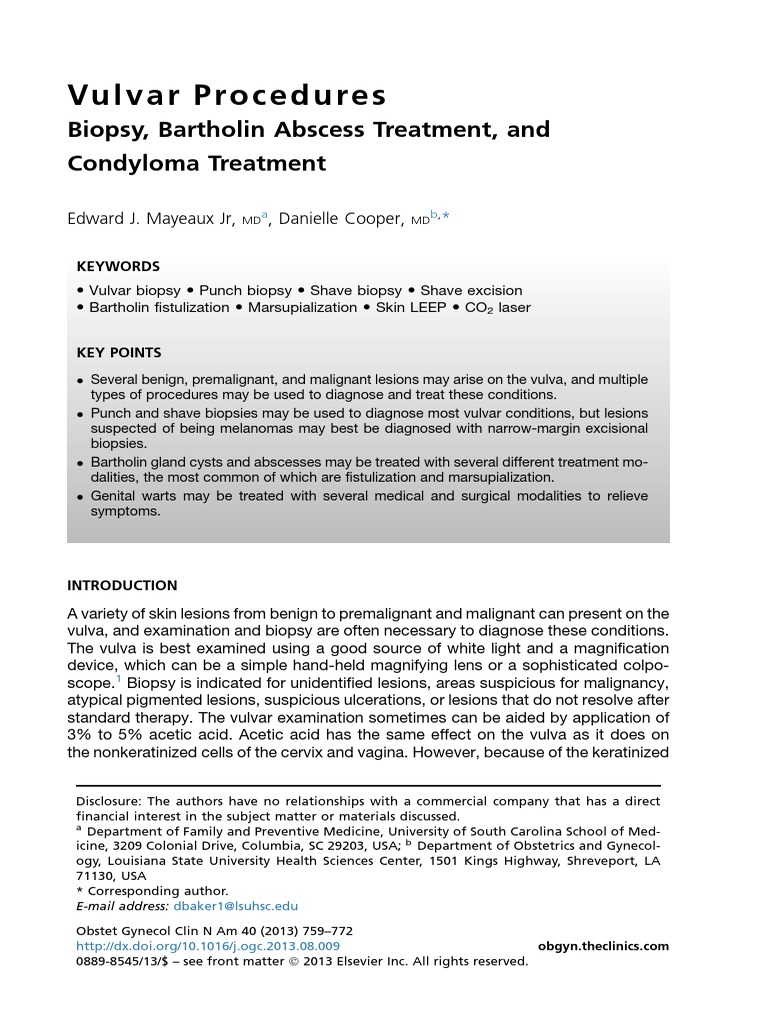 Vulvar Biopsy and Treatment Techniques | PDF | Biopsy | Diseases And ...