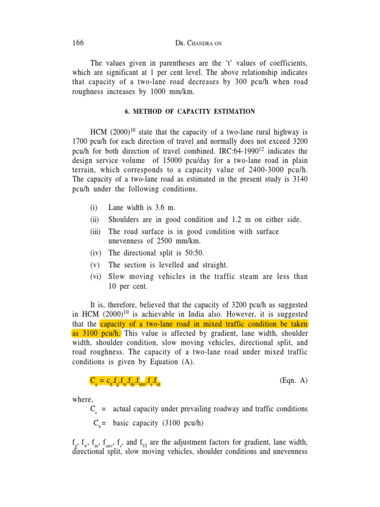 Capacity Estimation for Two-Lane Roads | PDF | Lane | Road