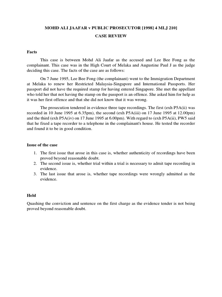 MOHD ALI JAAFAR V PUBLIC PROSECUTOR | PDF | Evidence | Judgment (Law)