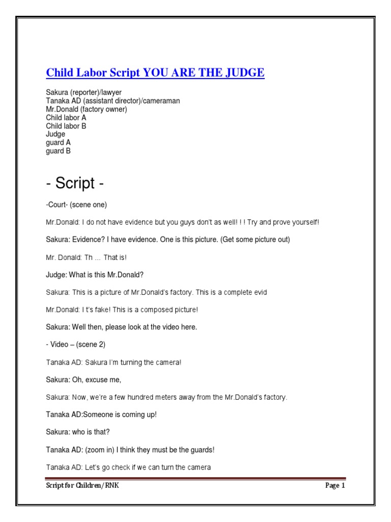 Script On Child Labour | PDF | Leisure
