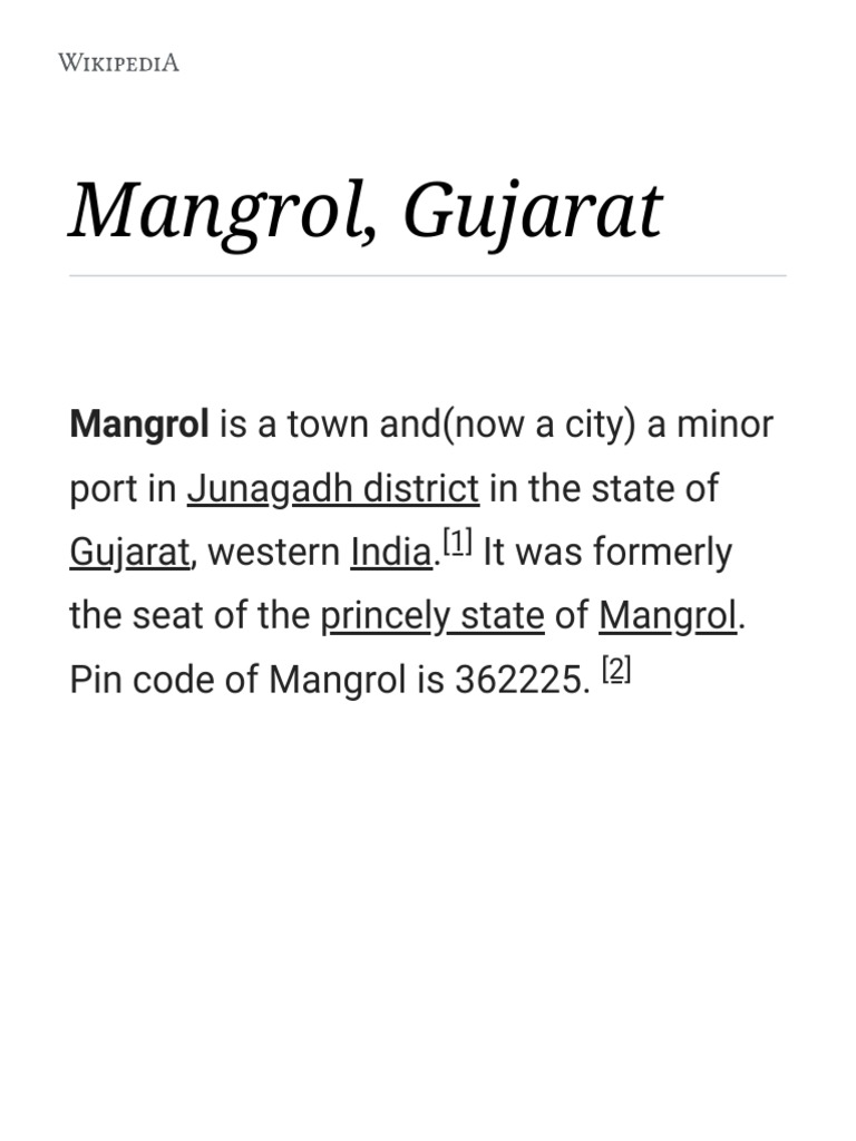 Mangrol, Gujarat: Mangrol Is A Town and (Now A City) A Minor | PDF