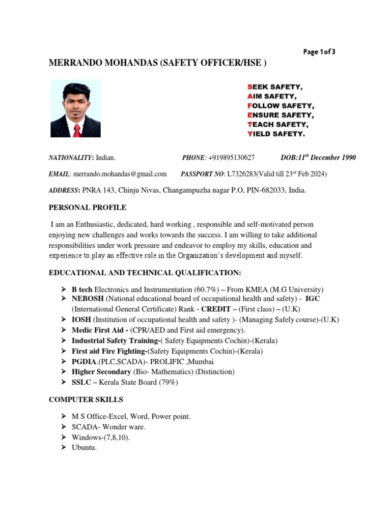 Safety Officer CV | PDF | Safety | Prevention