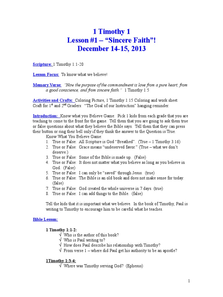 1 Timothy 1 Teacher Lesson | PDF | Paul The Apostle | Saint Timothy