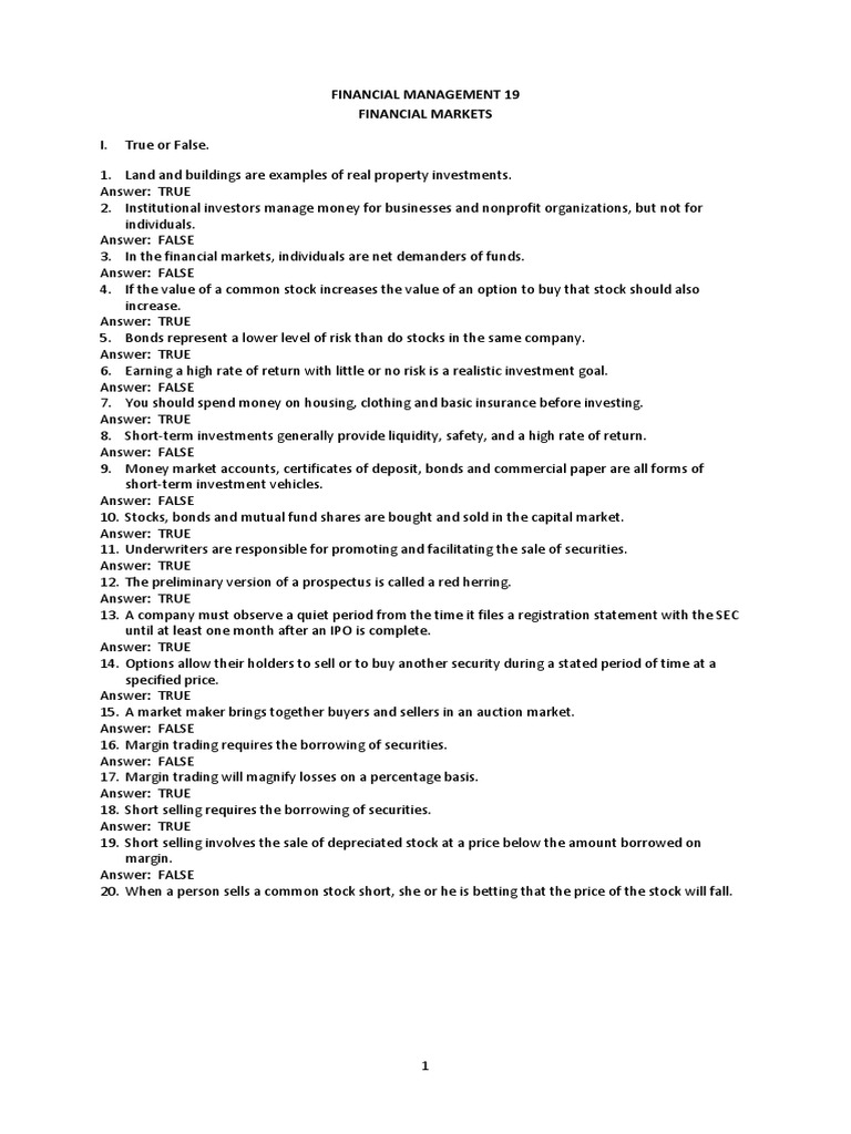 FM19 - PrelimQ1 Chap 1 & 2 | PDF | Margin (Finance) | Stocks