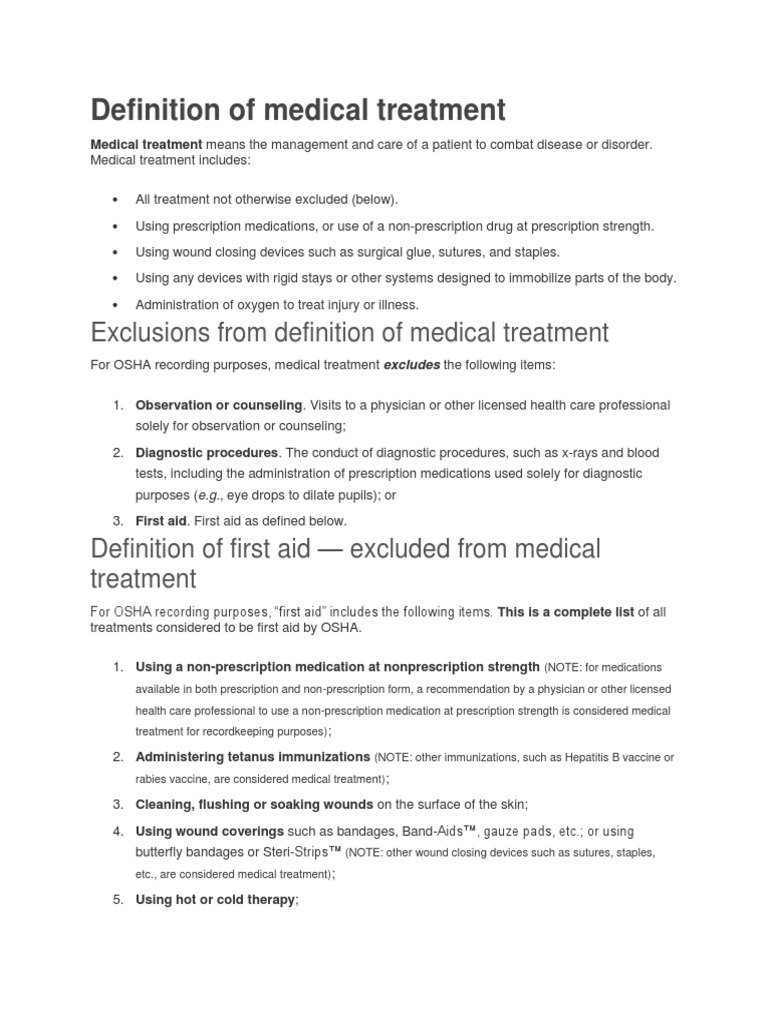 Definition of Medical Treatment | PDF | Wound | Prescription Drugs