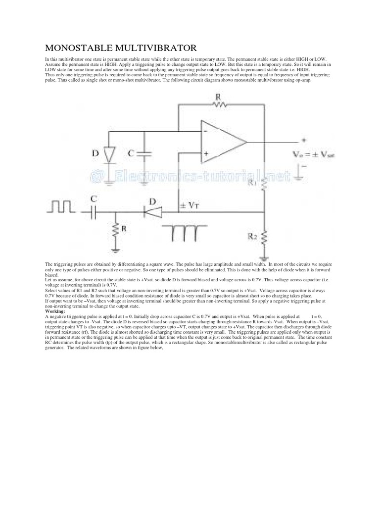 Monostable Multivibrator: Working | PDF | Electrical Circuits ...
