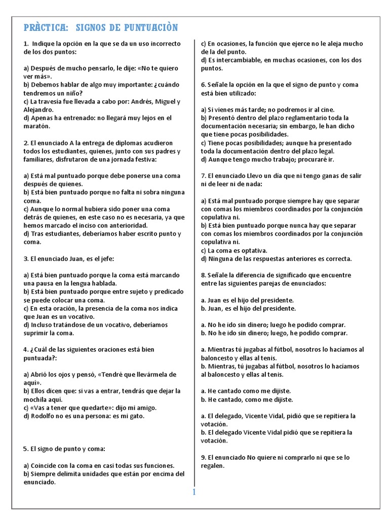 Practica Puntuacion | PDF | Coma | Puntuación