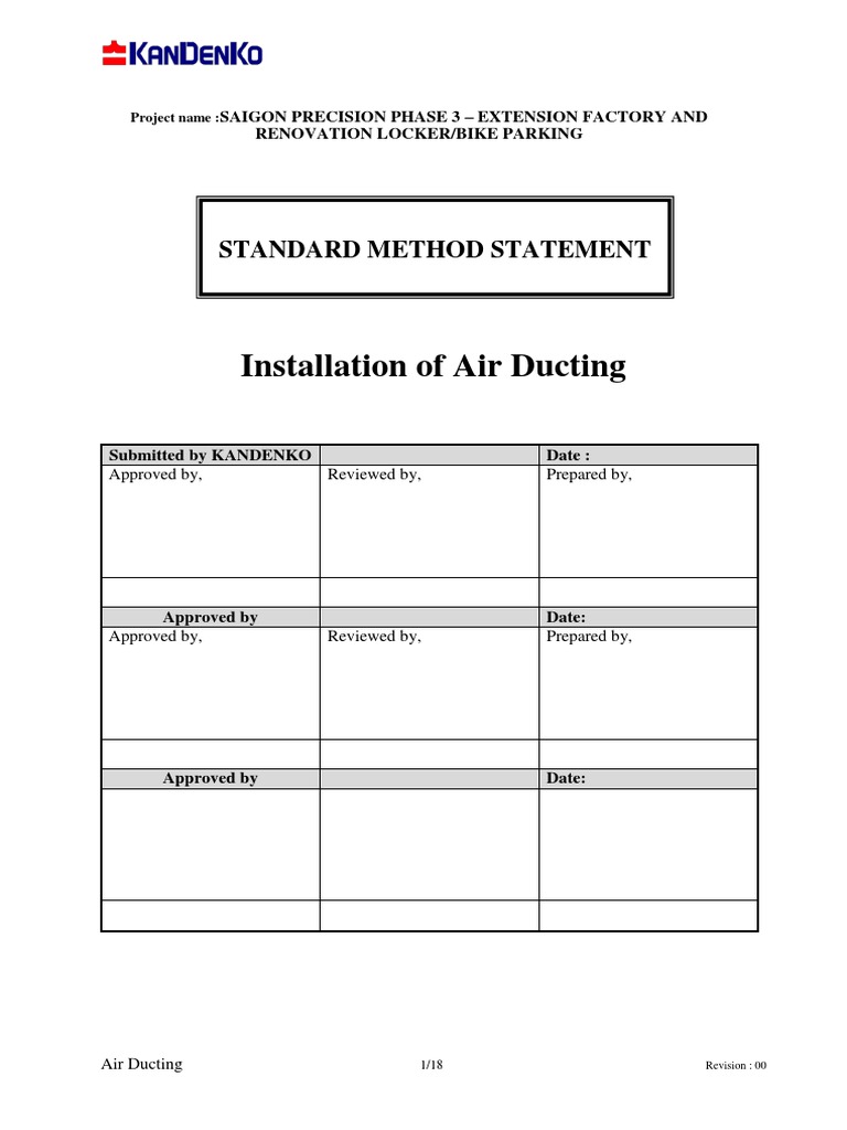 Installation of Air Ducting: Standard Method Statement | PDF | Duct (Flow) | Manufactured Goods