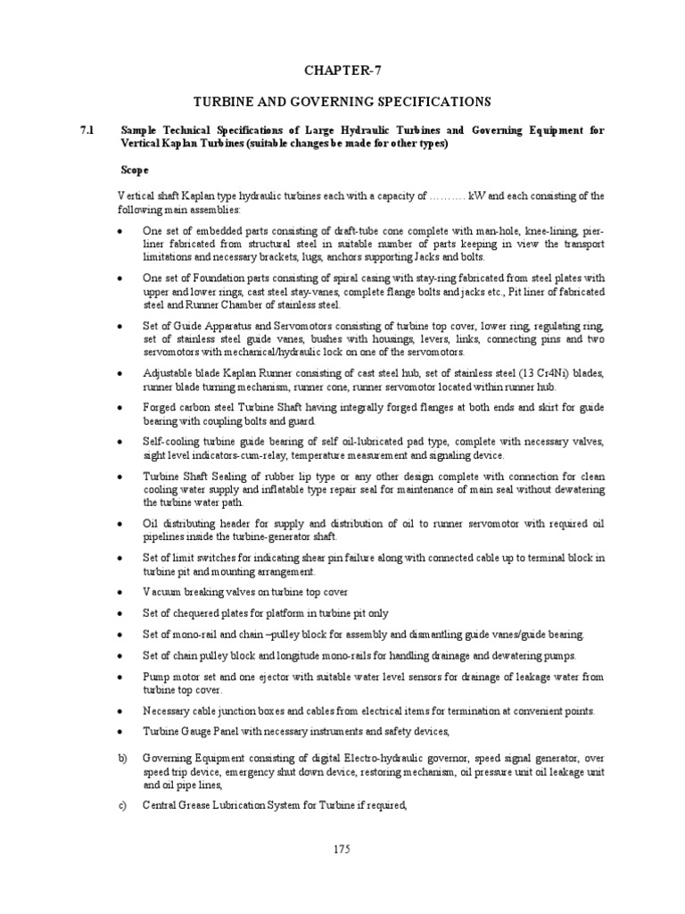 Hydraulic Turbine Specifications | PDF | Bearing (Mechanical ...