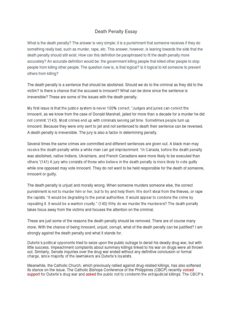 Death Penalty Essay | PDF | Capital Punishment | Sentence (Law)