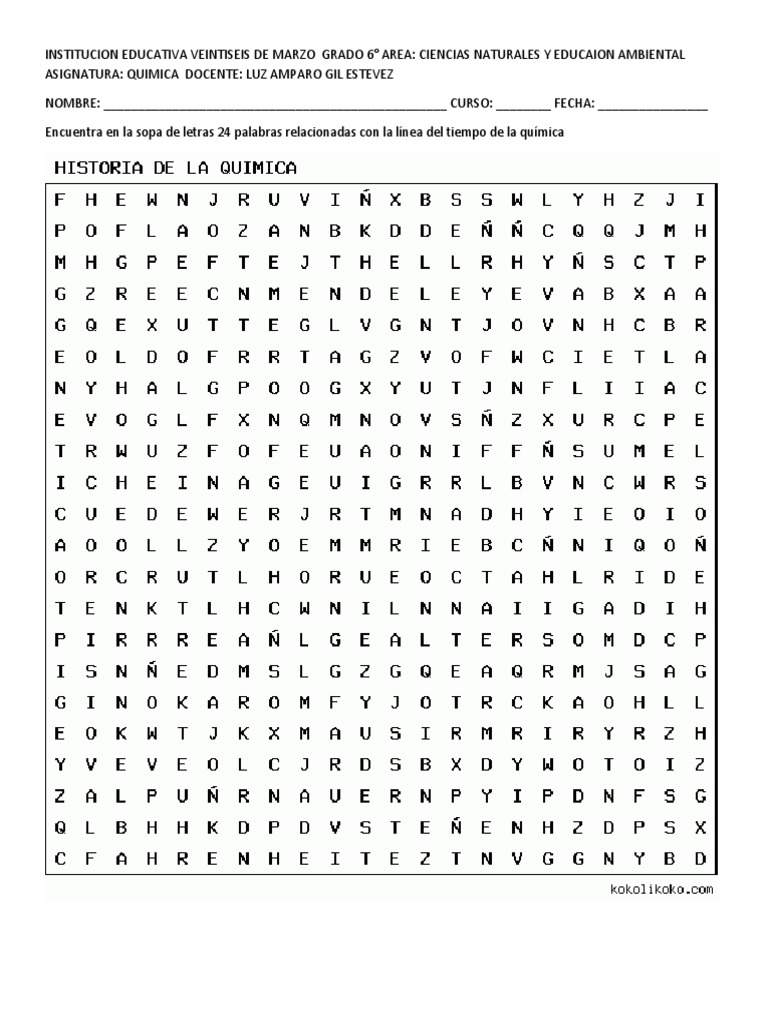 Sopa de Letras: Historia de la Química | PDF