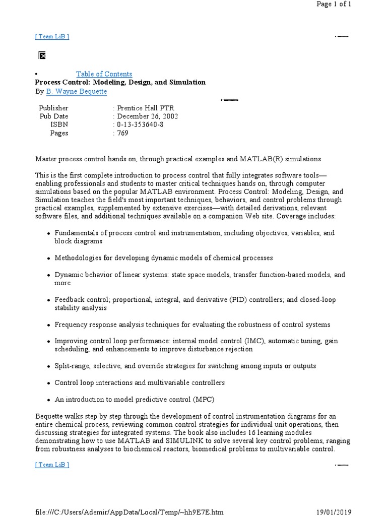 Process Control Modeling Design and Simulation | PDF | Process Control ...