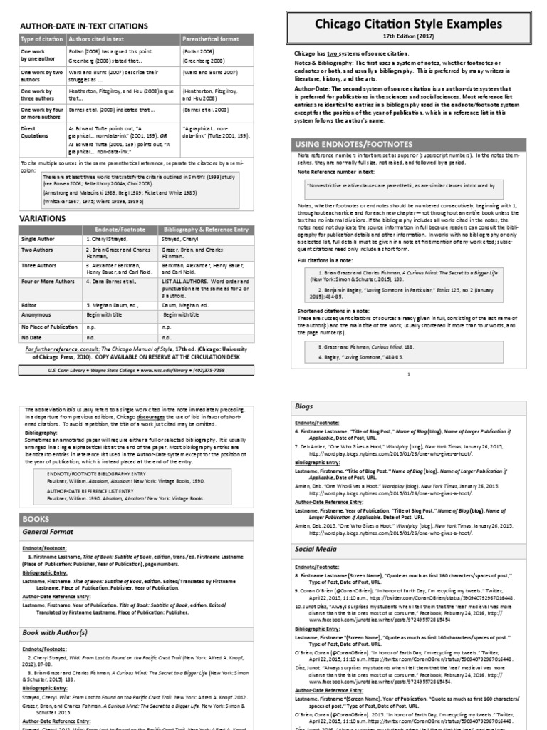 Chicago Citation Style Examples 17th Edition | PDF | Citation | Book Design