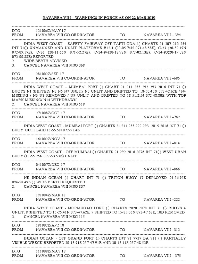 Navarea Warnings in Force | PDF | Global Positioning System | Infographics