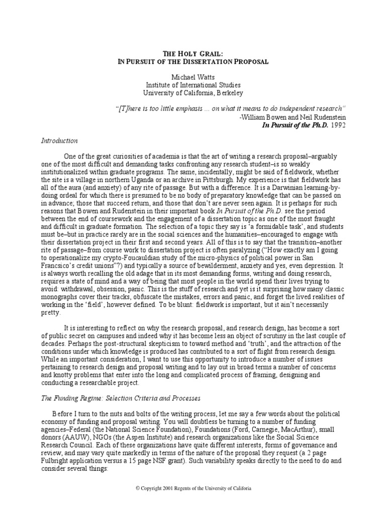 Watts, Michael. The Holy Grail. in Pursuit of The Dissertation Proposal ...