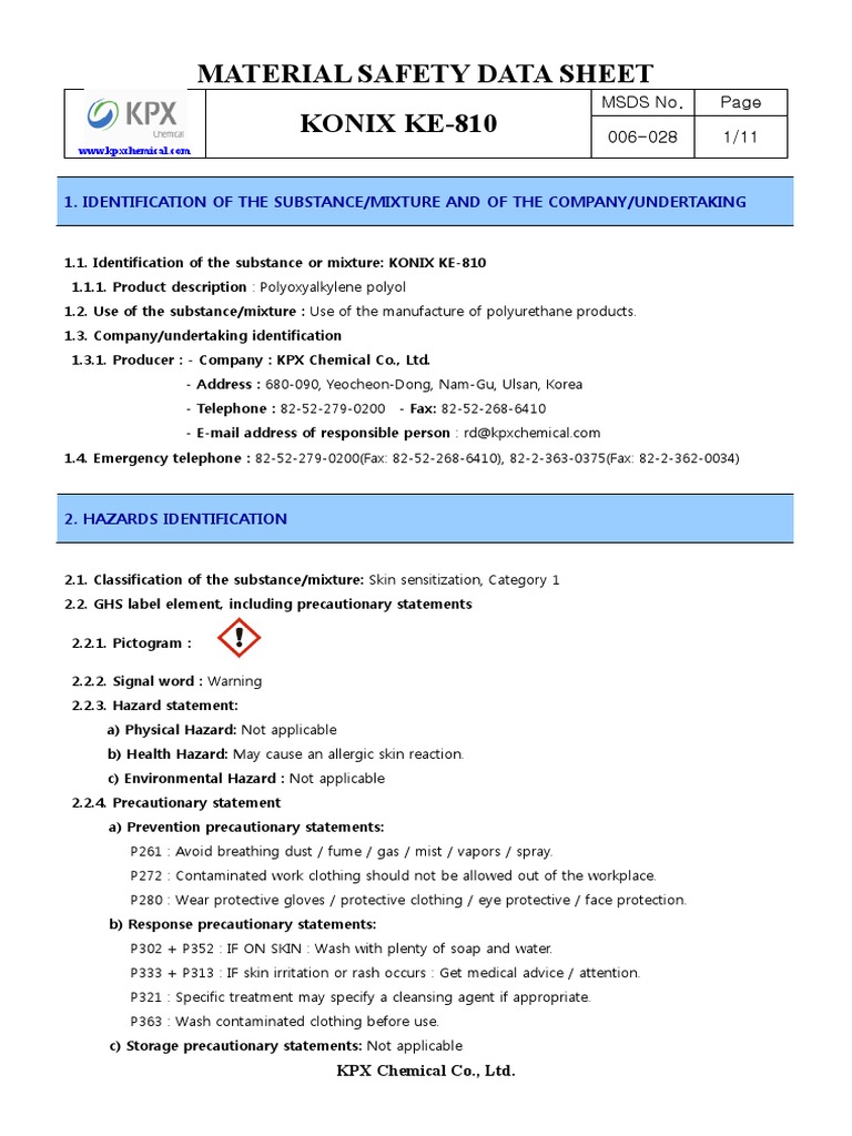 Konix Ke-810 Msds v1 en | PDF | Toxicity | Materials