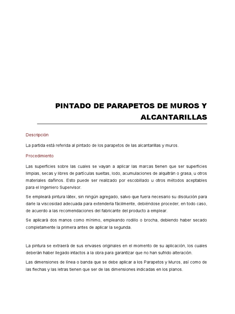 Pintado de Parapetos y Alcantarillas | PDF