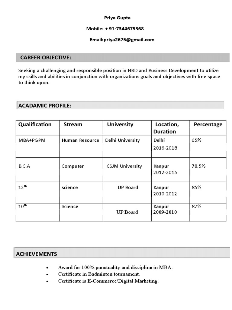 Priya Resume | PDF | Cognition | Business