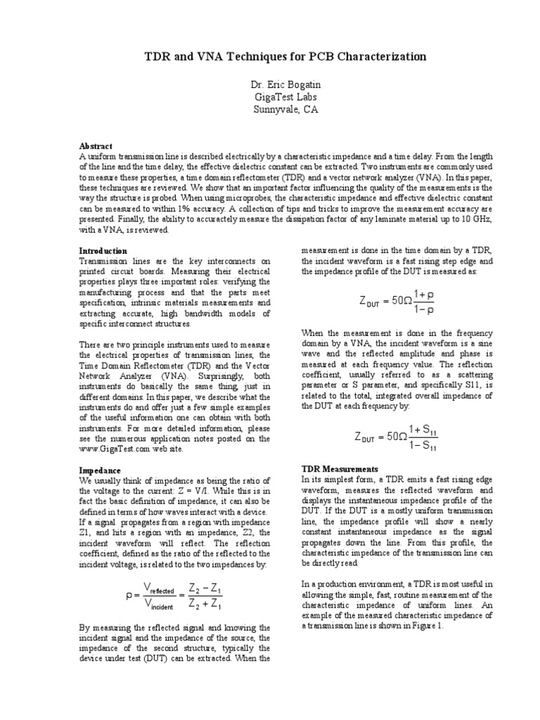 TDR and VNA Techniques For PCB Characterization | PDF | Transmission ...