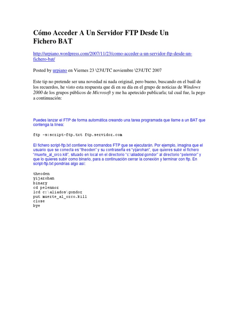 Cómo crear un script BAT para acceder automáticamente a un servidor FTP ...