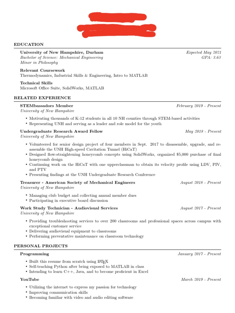 Resume Redacted | PDF | Mechanical Engineering | Science And Technology