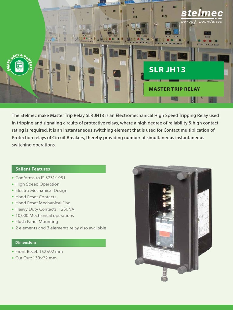 Stelmec SLR JH13 Master Trip Relay | PDF | Power Engineering | Relay