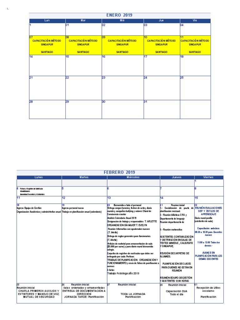 CALENDARIO 1° Semestre 2019 | PDF