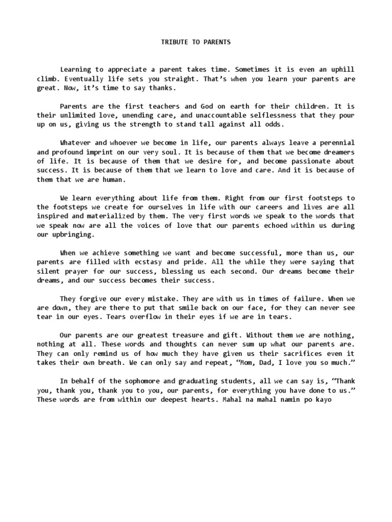 Tribute To Parents | Download Free PDF | Love