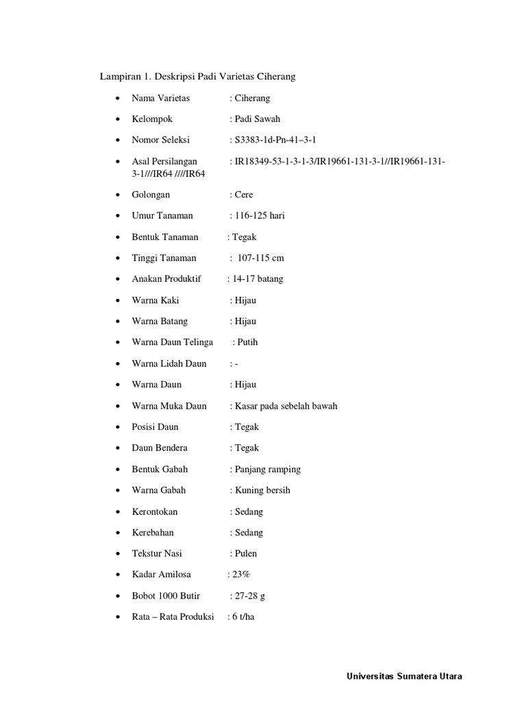 Lampiran 1. Deskripsi Padi Varietas Ciherang | PDF