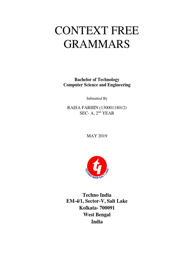Context Free Grammars: Bachelor of Technology Computer Science and Engineering | PDF | Computer ...