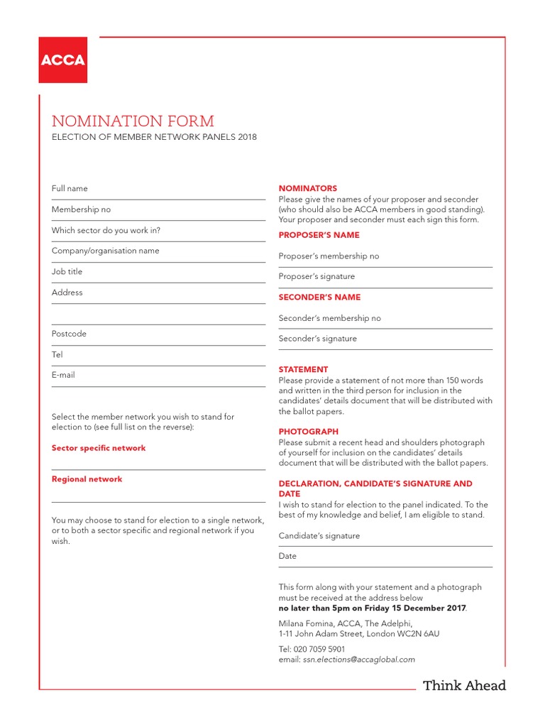 Network Elections Nomination Form Master | PDF | Service Industries ...