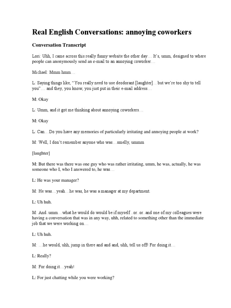 Annoying Coworkers Chat | PDF | Language Arts & Discipline