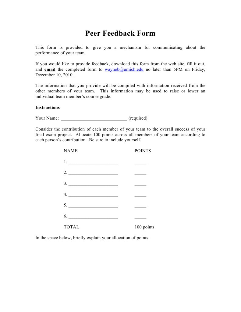 Peer Feedback Form Instructions | PDF | Business | Finance & Money ...