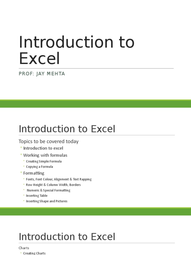 Excel Basics: Formulas, Formatting & Charts | PDF | Computers