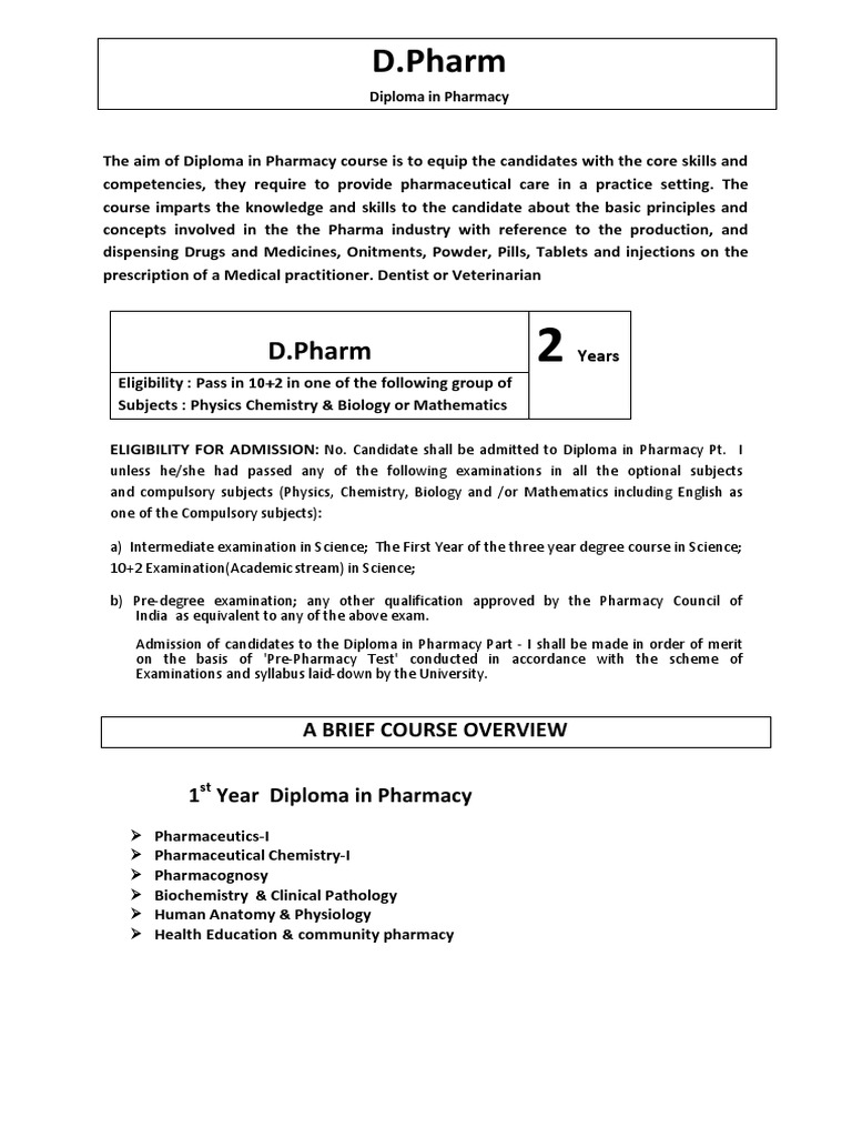 D Pharmacy Syllabus | PDF | Pharmacy | Pharmacist