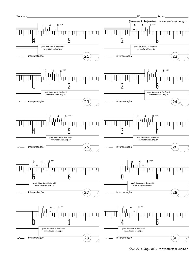 Paquimetro Nonio Vernier Polegada Fracionaria Exercicios 2 | PDF