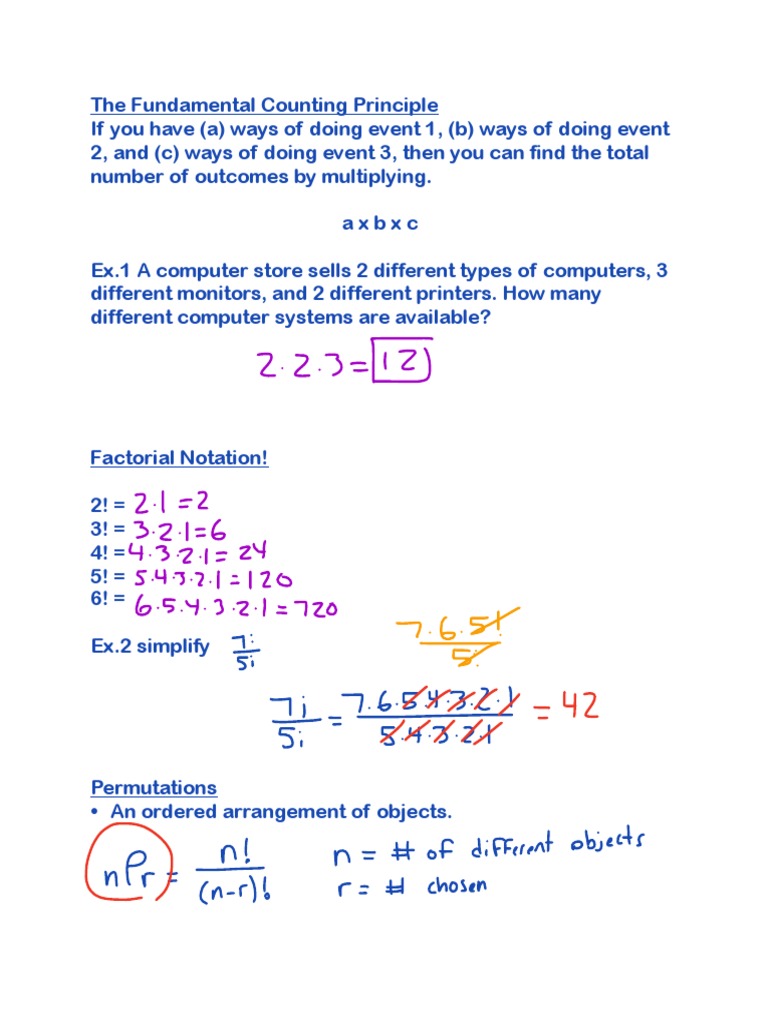 Precalculus Combinations and Permutations Notes | PDF | Permutation ...