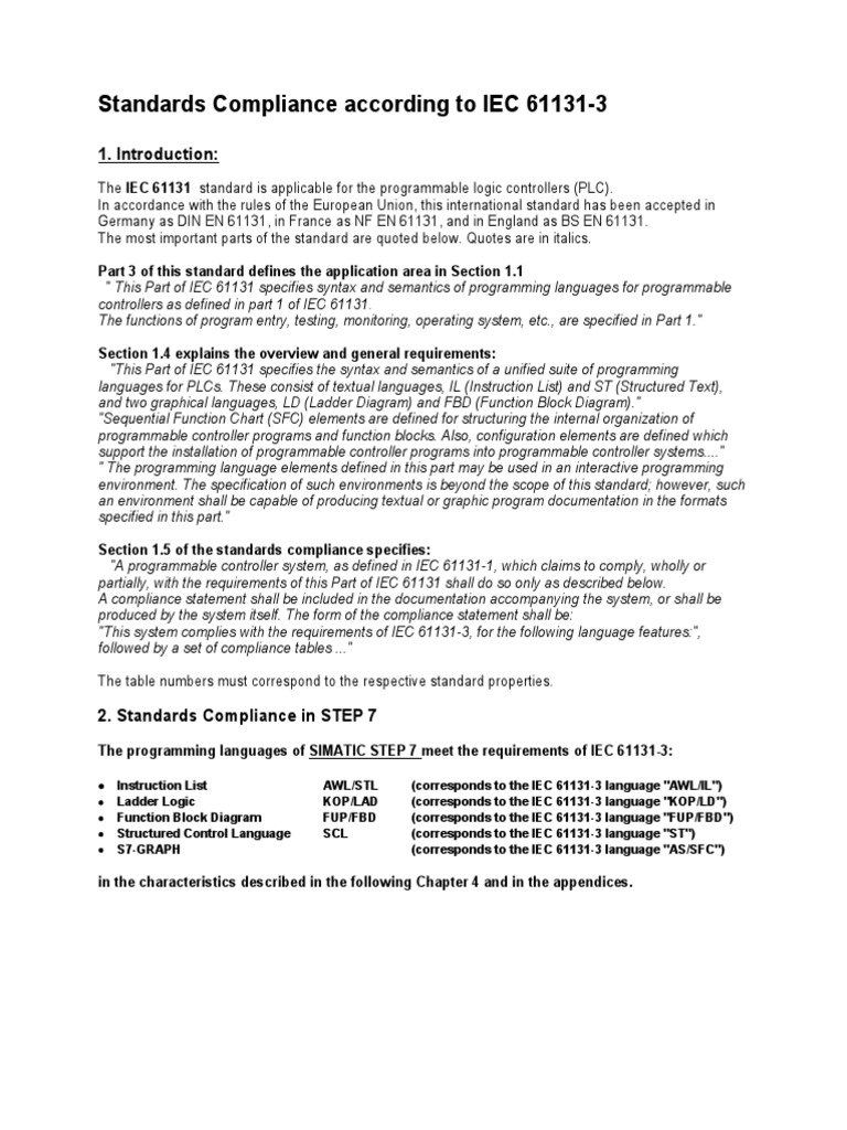 Iec 61131 Compliance Pdf Programmable Logic Controller Data Type