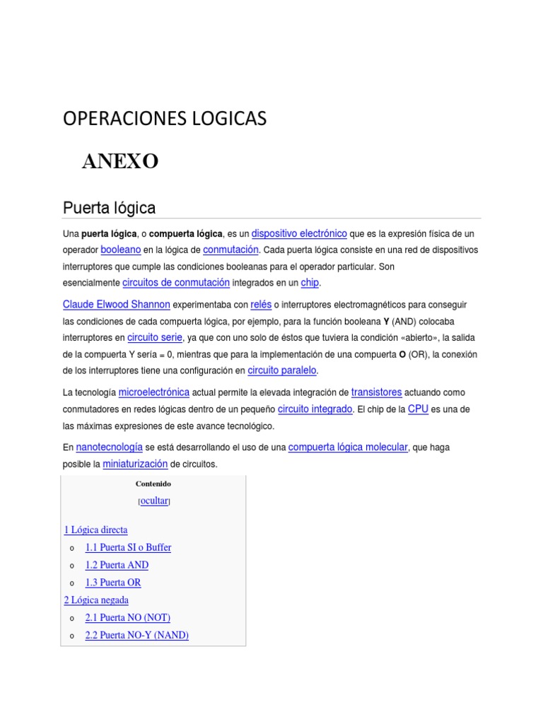 Anexo A Operaciones Logicas | PDF | Puerta lógica | Circuitos electrónicos