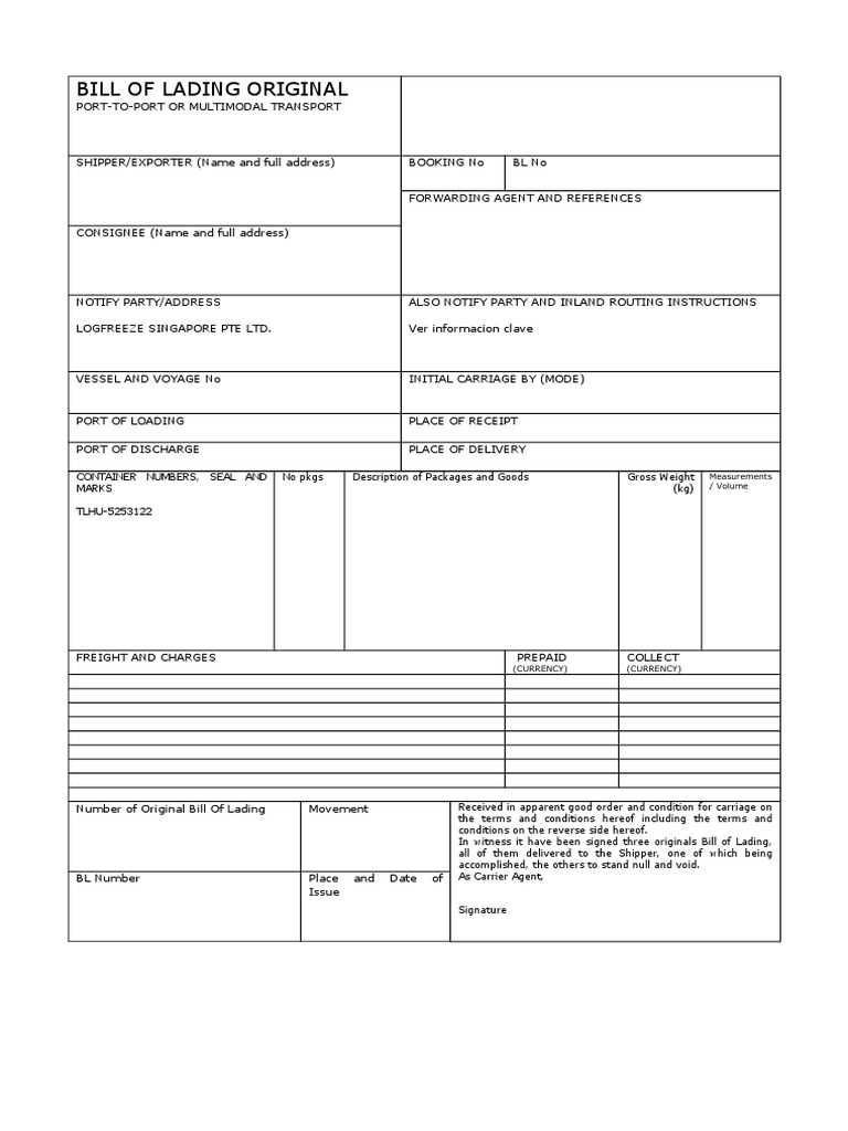 Modelo de Bill of Lading Original | PDF