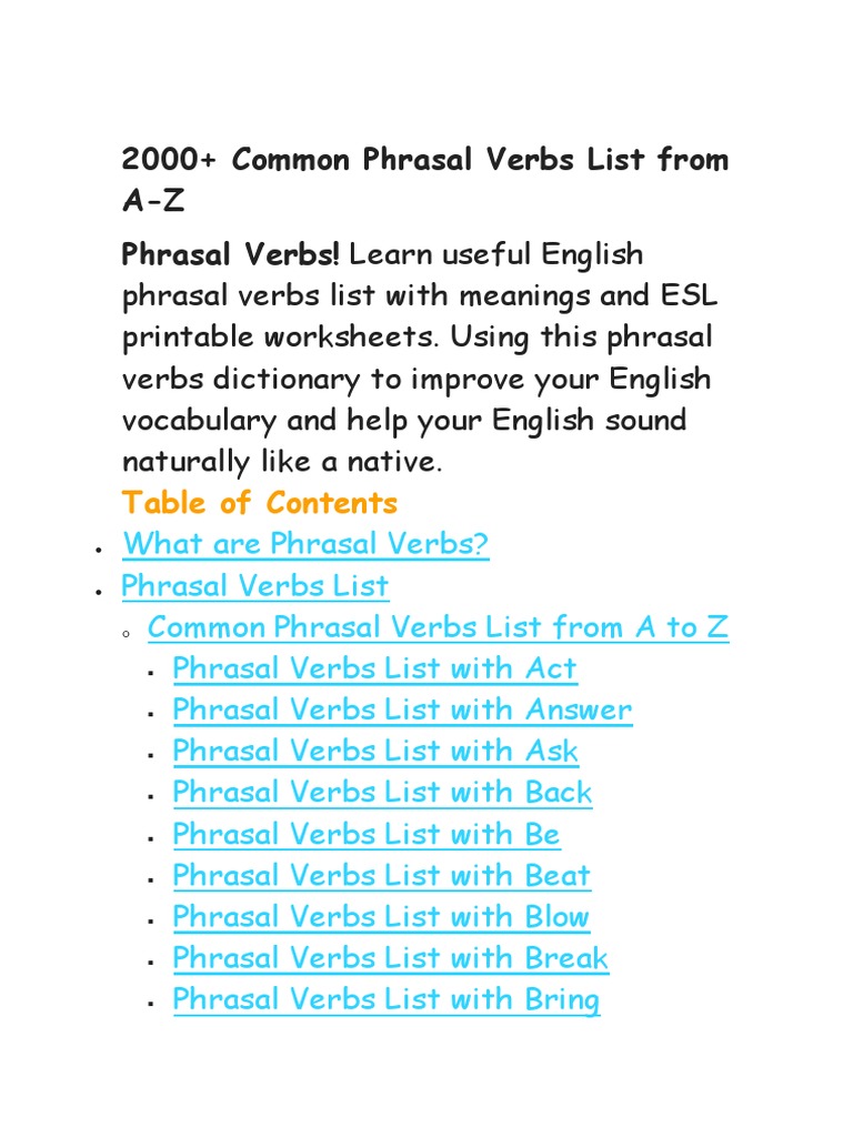 2000+ Common Phrasal Verbs List From A-Z Phrasal Verbs! Learn Useful ...