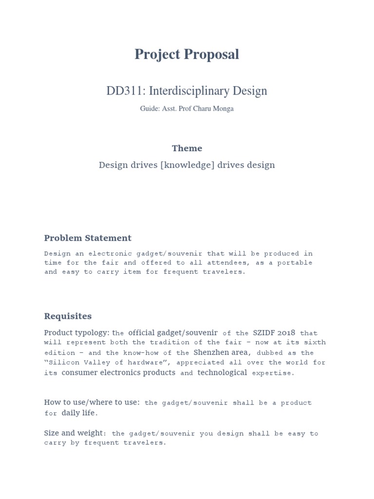 Project Proposal: DD311: Interdisciplinary Design | PDF