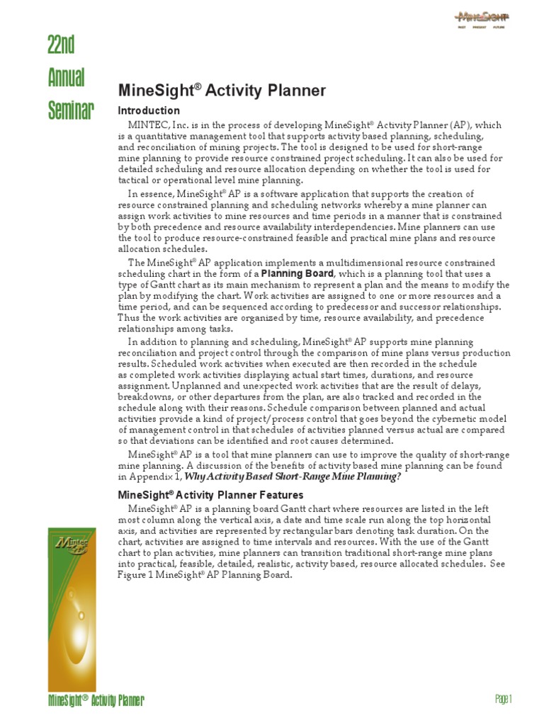 MineSight Activity Planner | PDF | Mining | Time