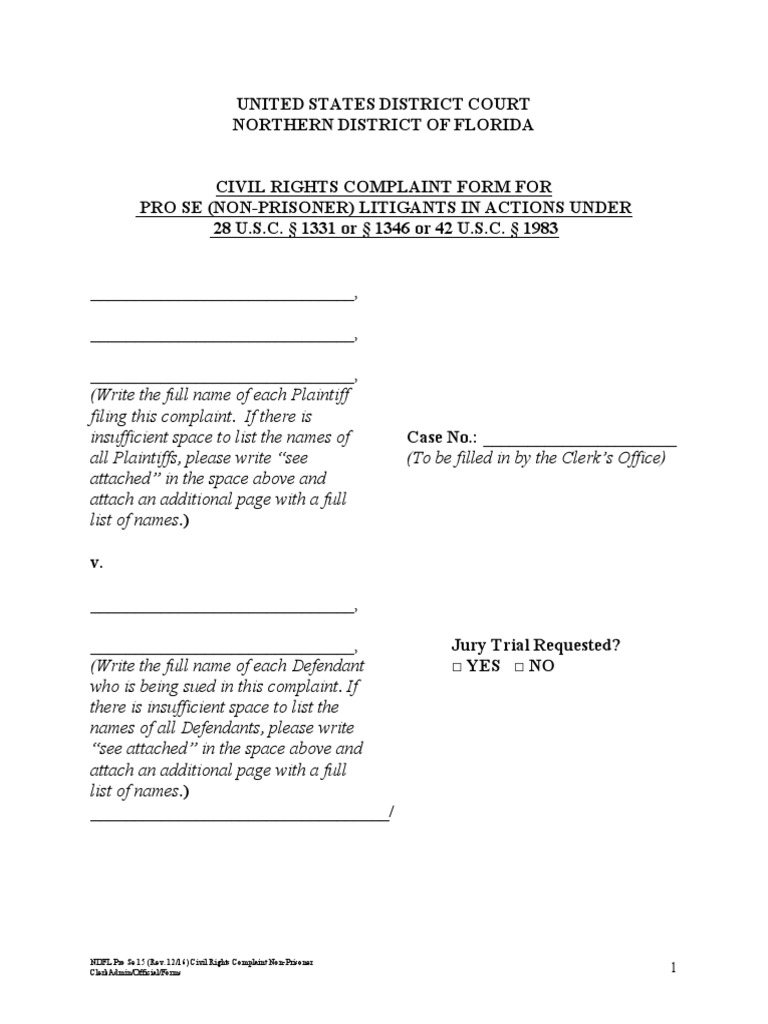 16 NDFL FINAL Pro Se 15 Civil Rights Complaint Nonprisoner December 13 ...