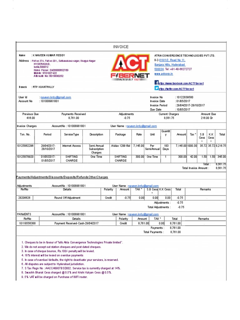 Act Invoice - 1 | PDF | Services (Economics) | Government Finances