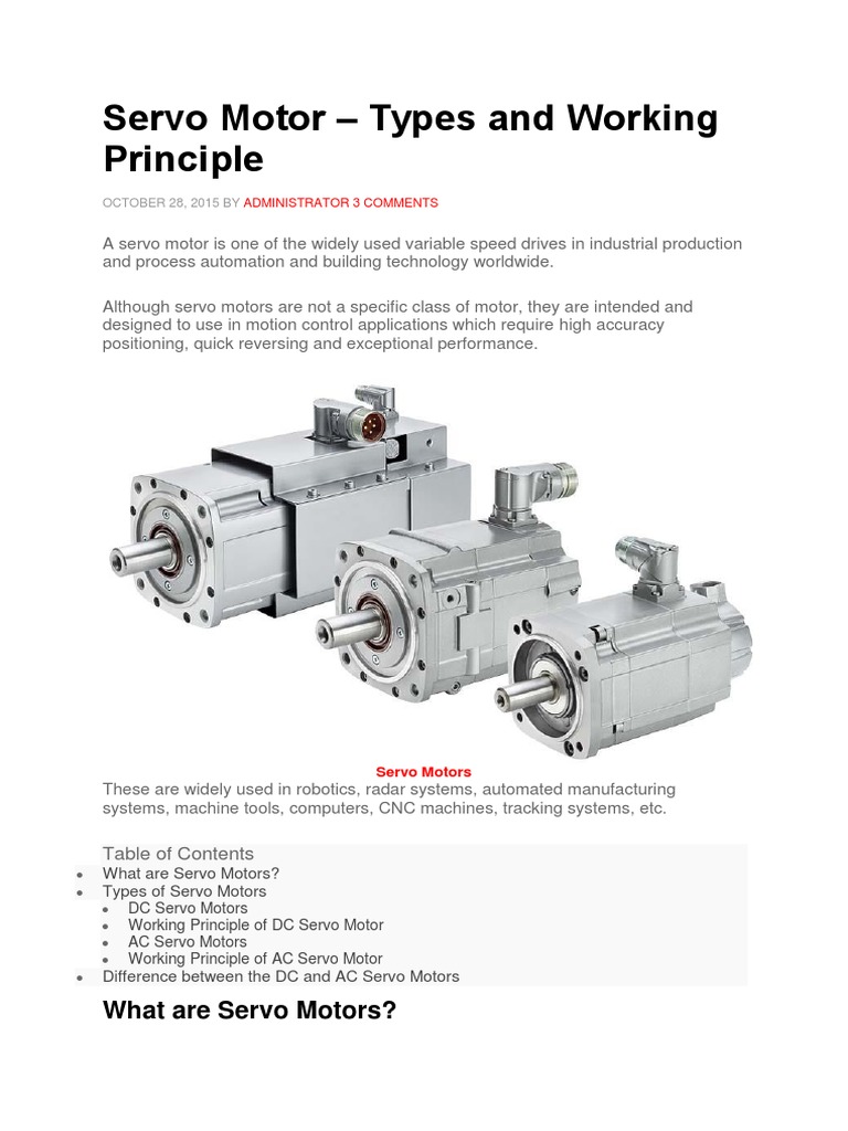 Servo Motor Guide: Types, Working Principles & Applications | PDF ...