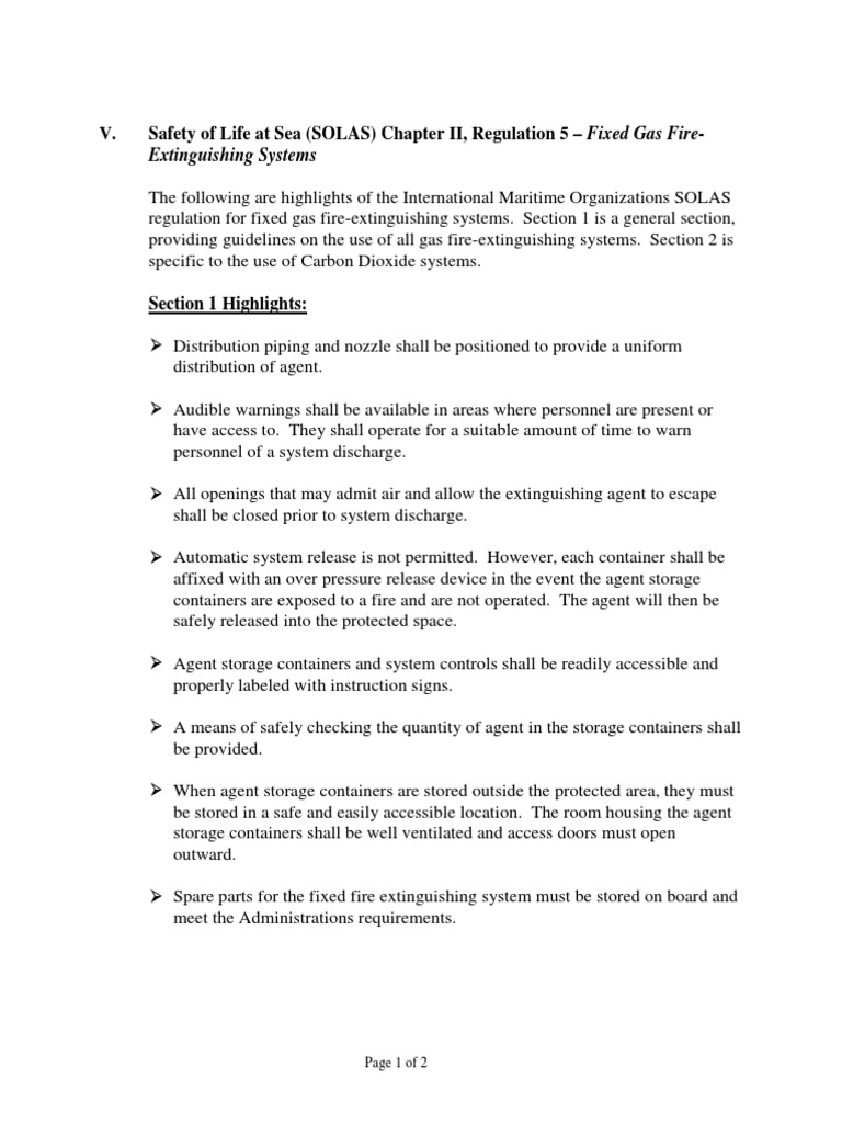 Extinguishing Systems: V. Safety of Life at Sea (SOLAS) Chapter II ...