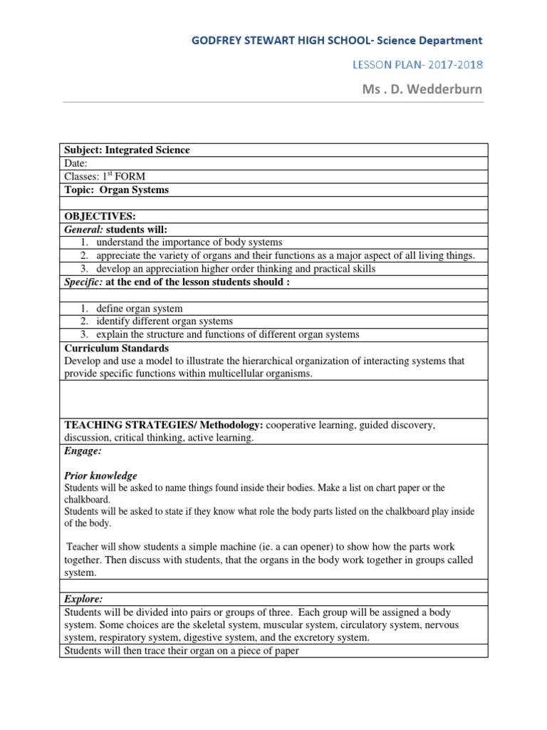 GODFREY STEWART HIGH SCHOOL-Science Department: Ms - D. Wedderburn ...