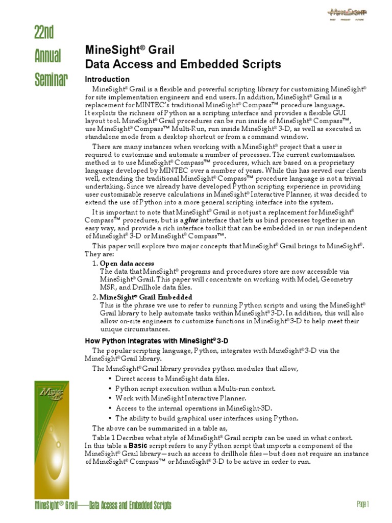 MineSight Grail-Data Access and Embedded Scripts | PDF | Scripting Language | Graphical User ...